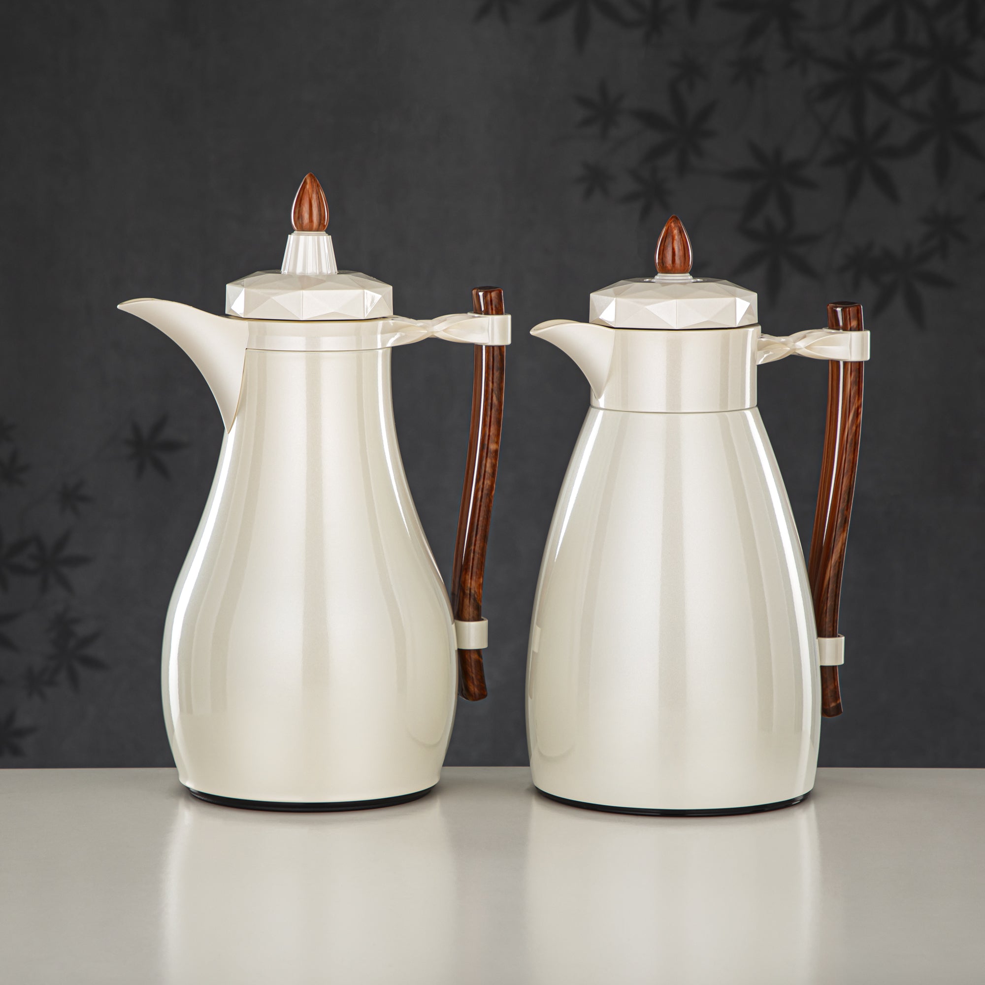 Almarjan Vacuum Flask Set, Push Button - 1L + 1L, Pearl White & Mahoga